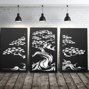Bonsai Tree Triptych, Privacy Panel, Decorative Screen Set, Outdoor ...