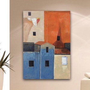 Large Abstract Houses Painting Large Original Wall Art Village - Etsy