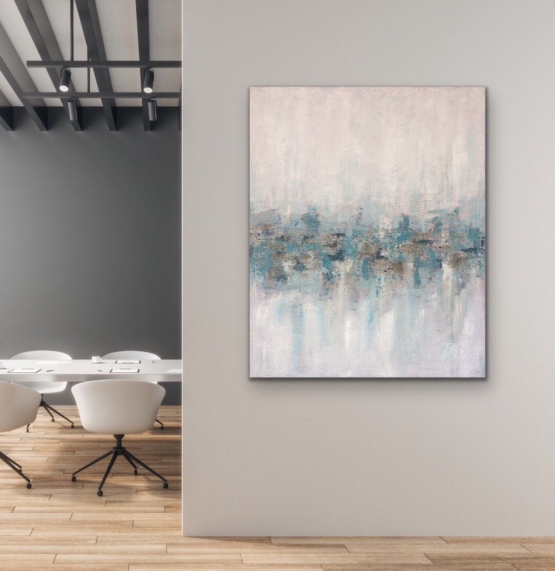 Teal large abstract painting on stretched canvas XL abstract | Etsy