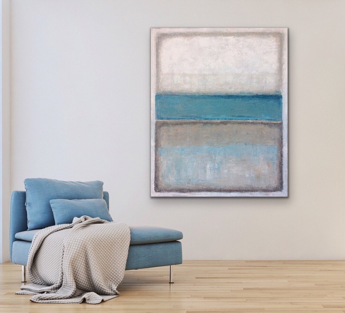 Teal Large Abstract Painting on Stretched Canvas XL Abstract - Etsy
