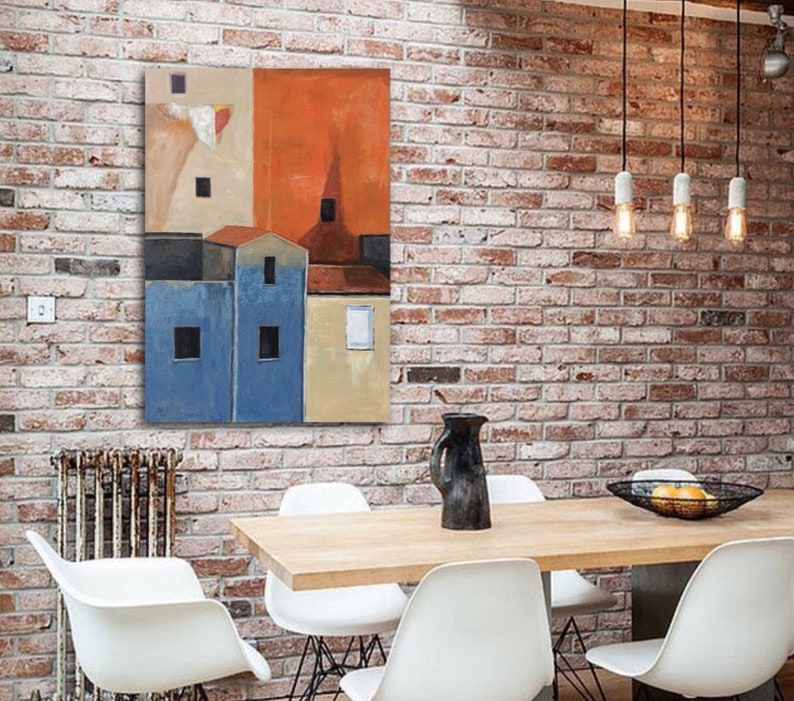 Large Abstract Houses Painting Large Original Wall Art Village - Etsy