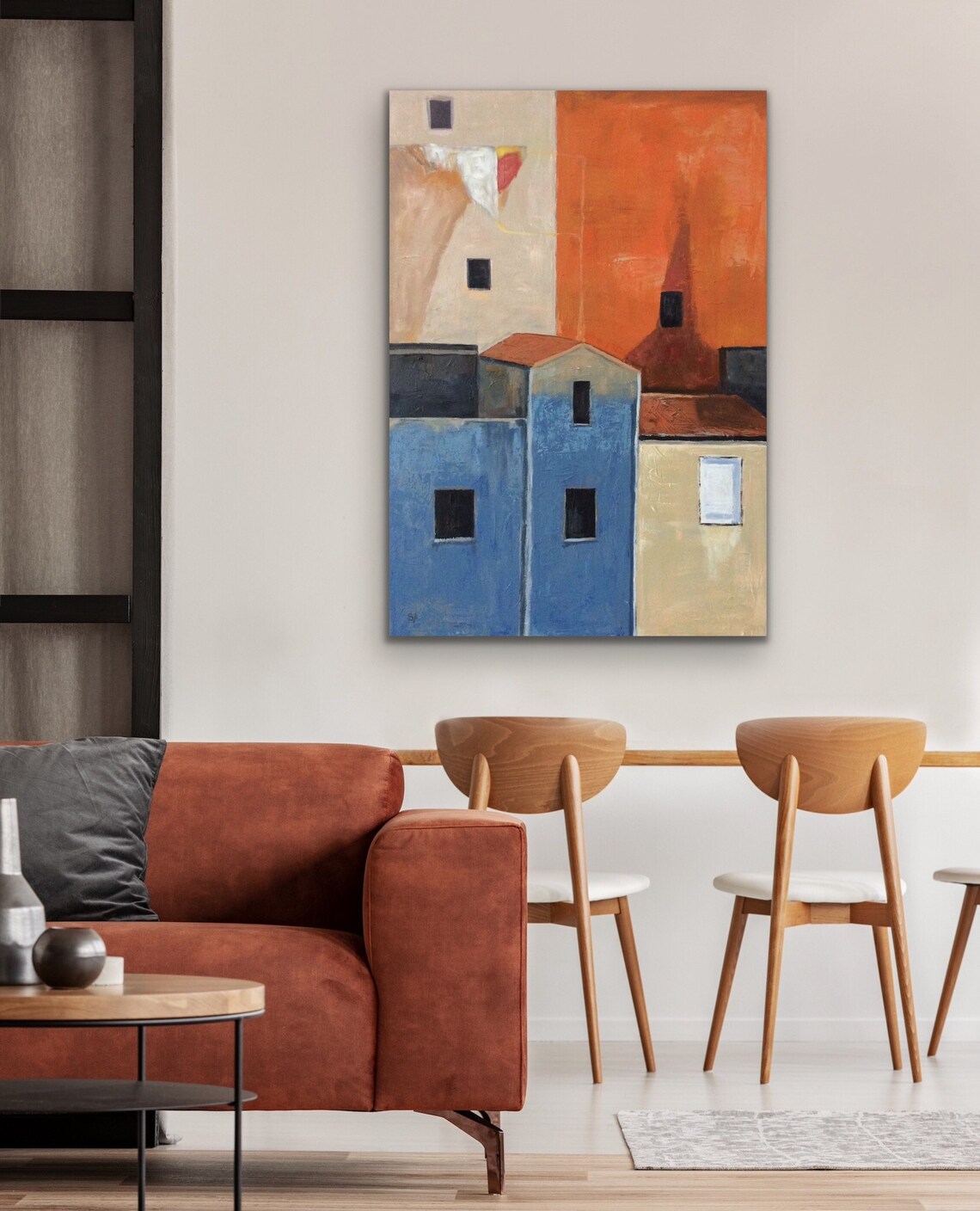 Large Abstract Houses Painting Large Original Wall Art Village - Etsy