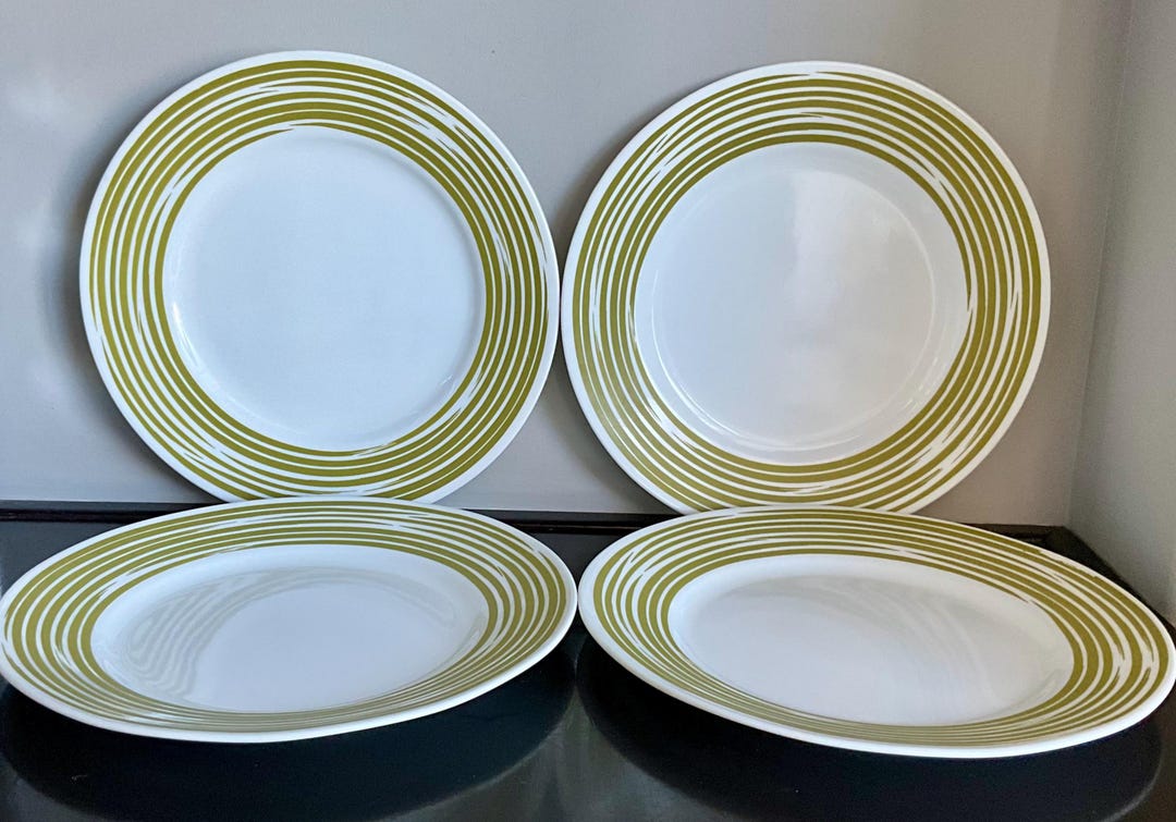 Set of 4 Corning Corelle Strokes of Color Apple Green Dinner Plates ...