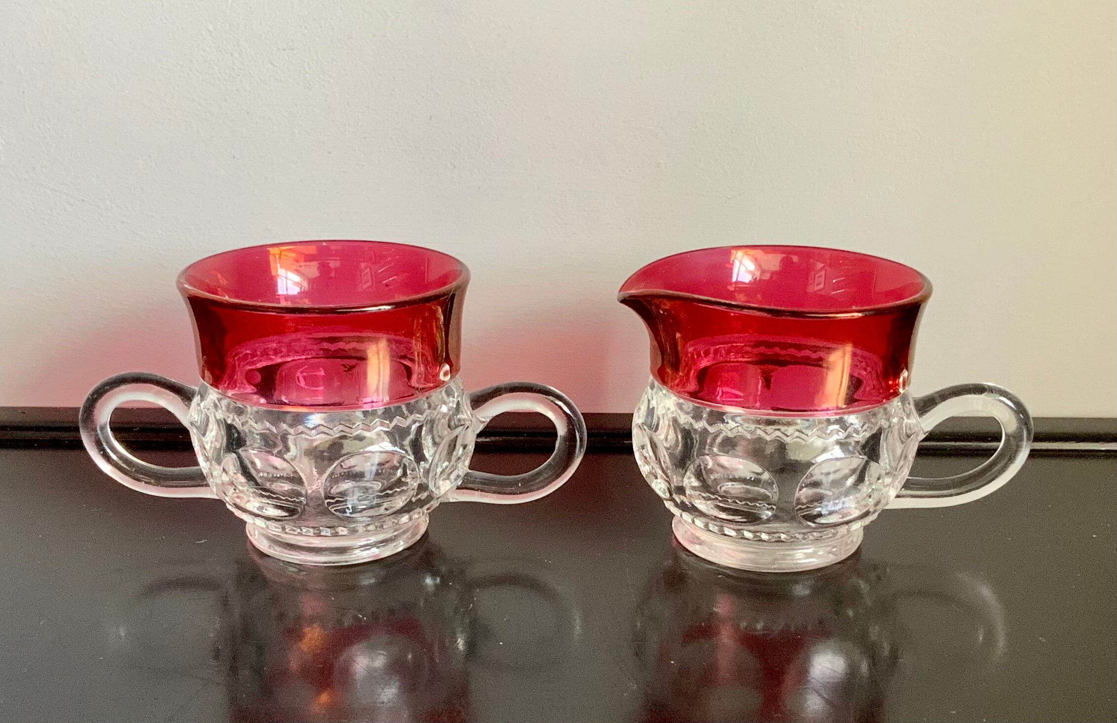 Tiffin-franciscan Kings Crown Ruby Flash Open Sugar & Creamer - Etsy