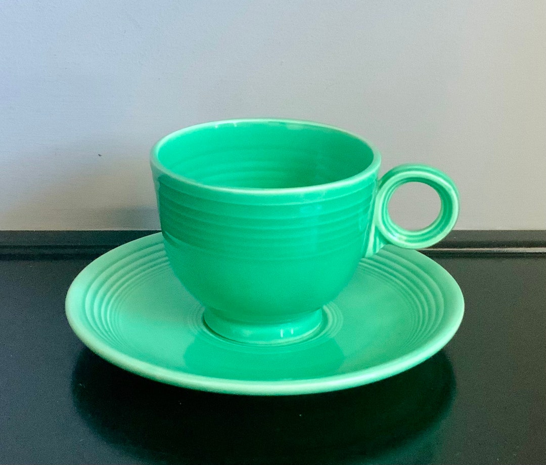 Vintage Original Green Fiestaware Cup inside Rings & Matching Saucer ...