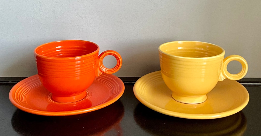 Set of 2 Vintage Fiestaware Cups and Saucers Original Radioactive Red ...