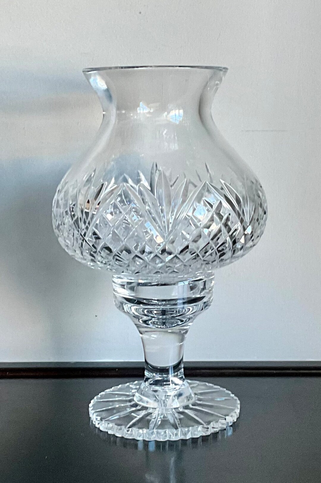 Vintage Galway Irish Crystal 2-piece Hurricane Lamp -- Diamond & Fan ...