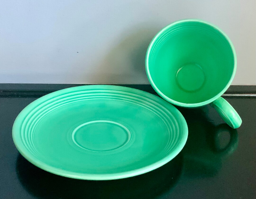 Rare Vintage Original Green Fiestaware Flat-bottom Cup & Matching ...