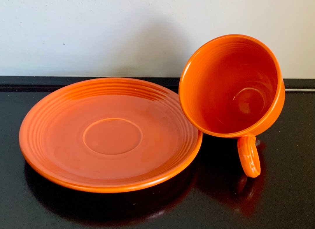 Rare Vintage Fiestaware Radioactive Red Flat-bottom Cup & Matching ...