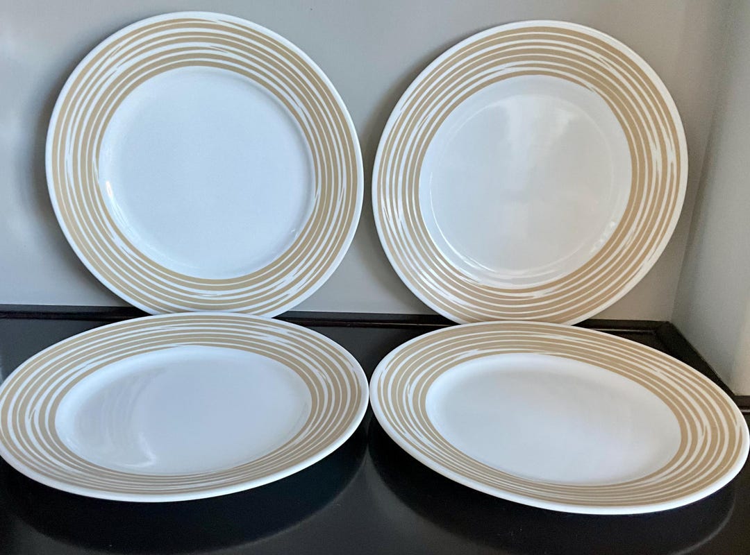 Set of 4 Corning Corelle Strokes of Color Creamy Sand Dinner Plates ...