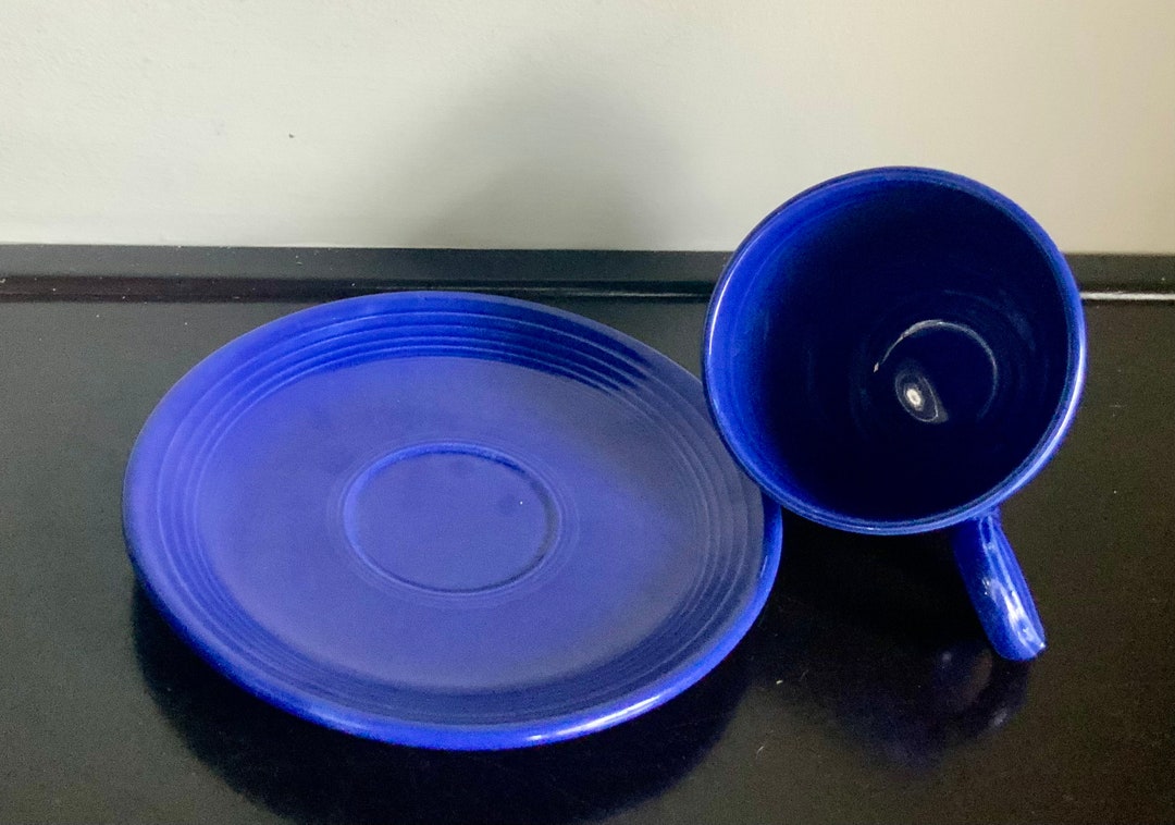 Rare Vintage Cobalt Blue Fiestaware Flat-bottom Cup & Matching Saucer ...