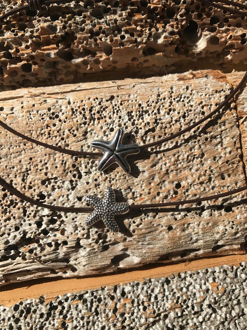 Simple Leather Sea Star Necklace - Etsy