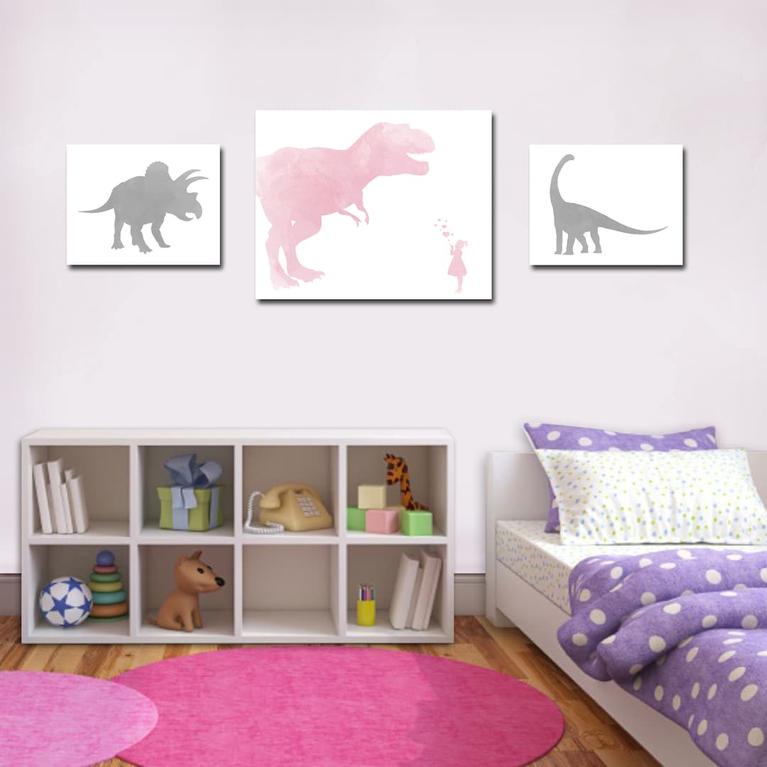 Girl Dinosaur Art Dinosaur Nursery Girls Bedroom Art Girls Bedroom ...