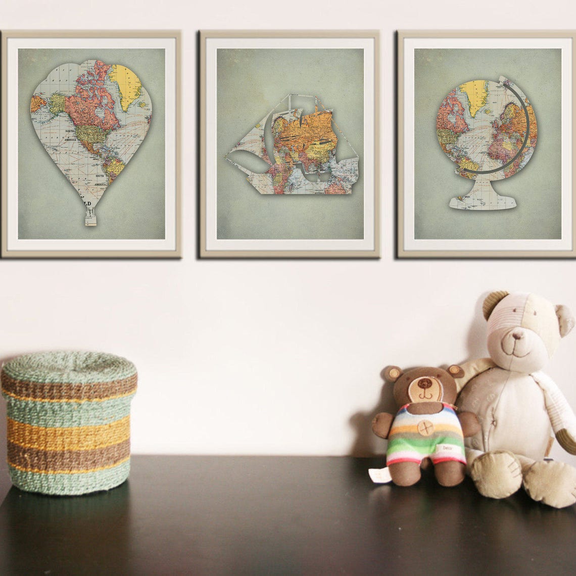 Vintage Style Map Travel Theme Prints Printable | Etsy