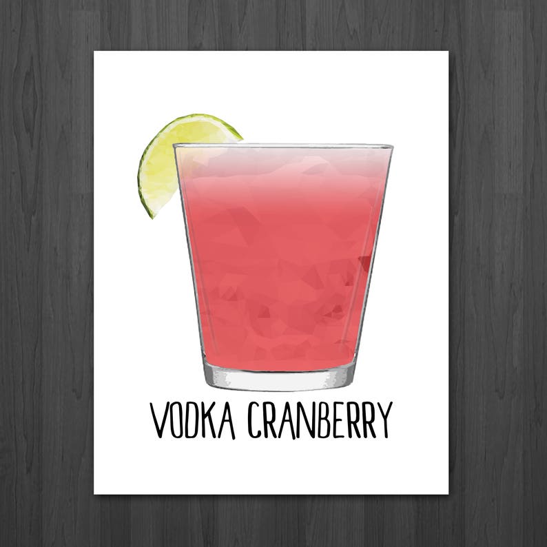 Vodka Cranberry Cocktail Print Cocktail Art Kitchen | Etsy