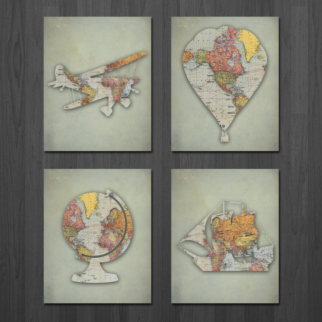 Vintage Style Map Travel Theme Prints Printable Plane/ship/hot Air ...