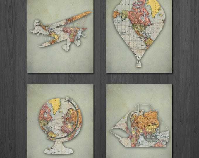 Vintage Style Map Travel Theme Prints Printable - Etsy