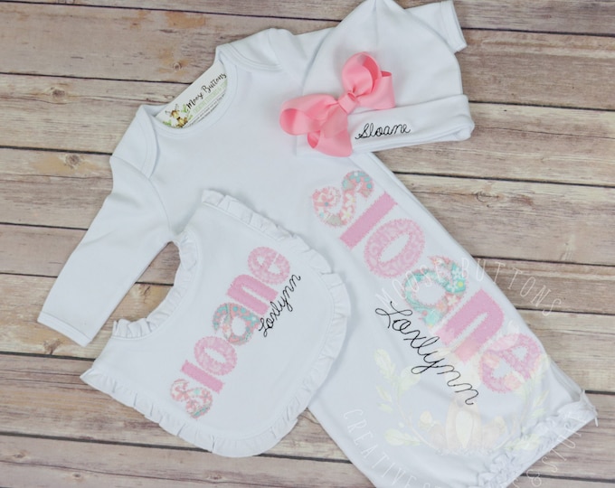 Baby Girl Coming Home Outfit, Girls Baby Gown, Newborn Girl Coming Home Outfit, Baby Girl Hat ...