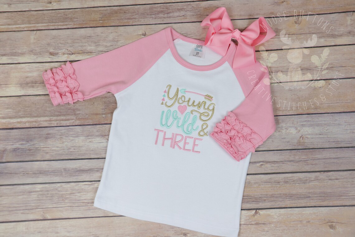 Young Wild & Three Birthday Shirt Wild Birthday Girls Wild | Etsy