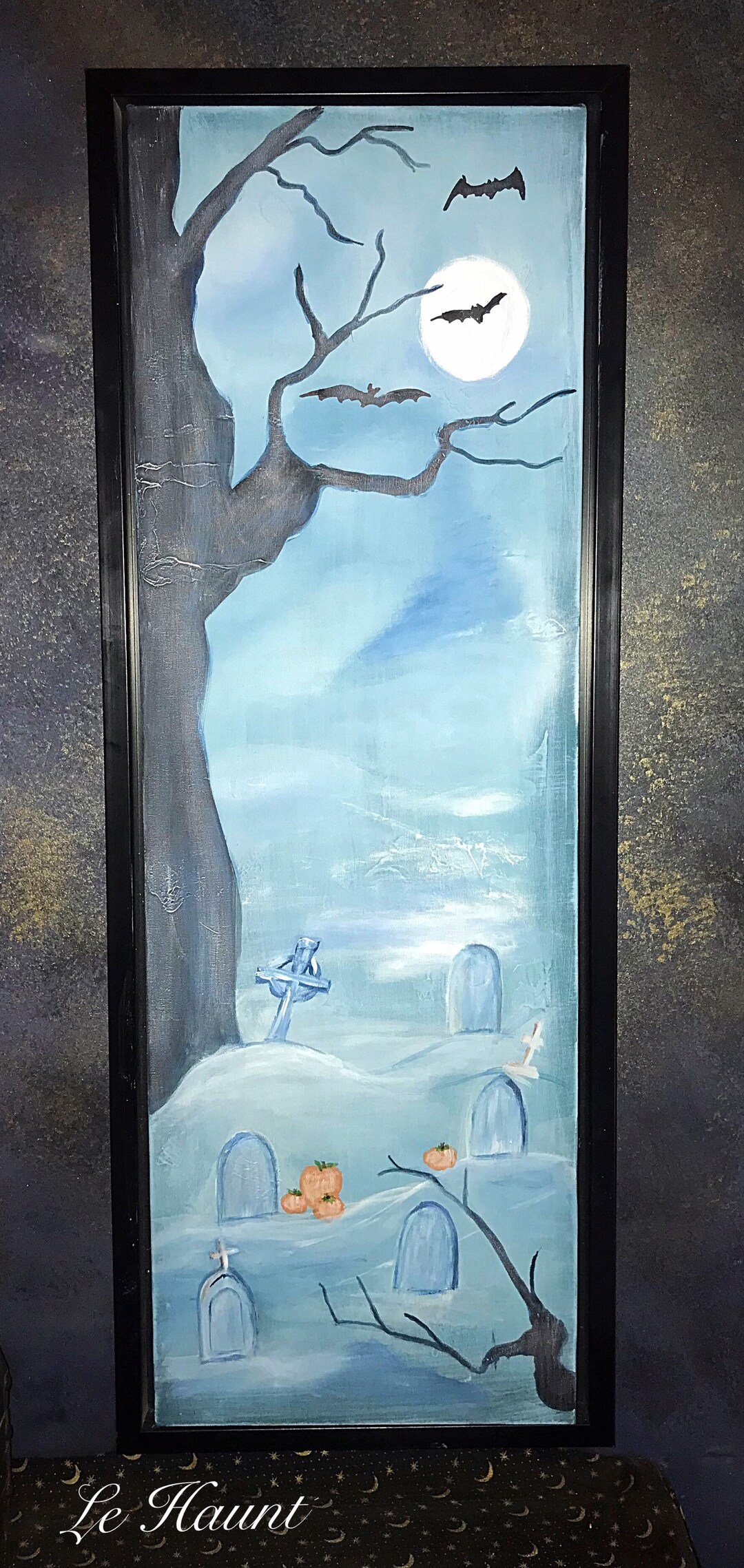 Halloween Cemetery Painting: Spooky Graveyard Art by Le Haunt - Etsy