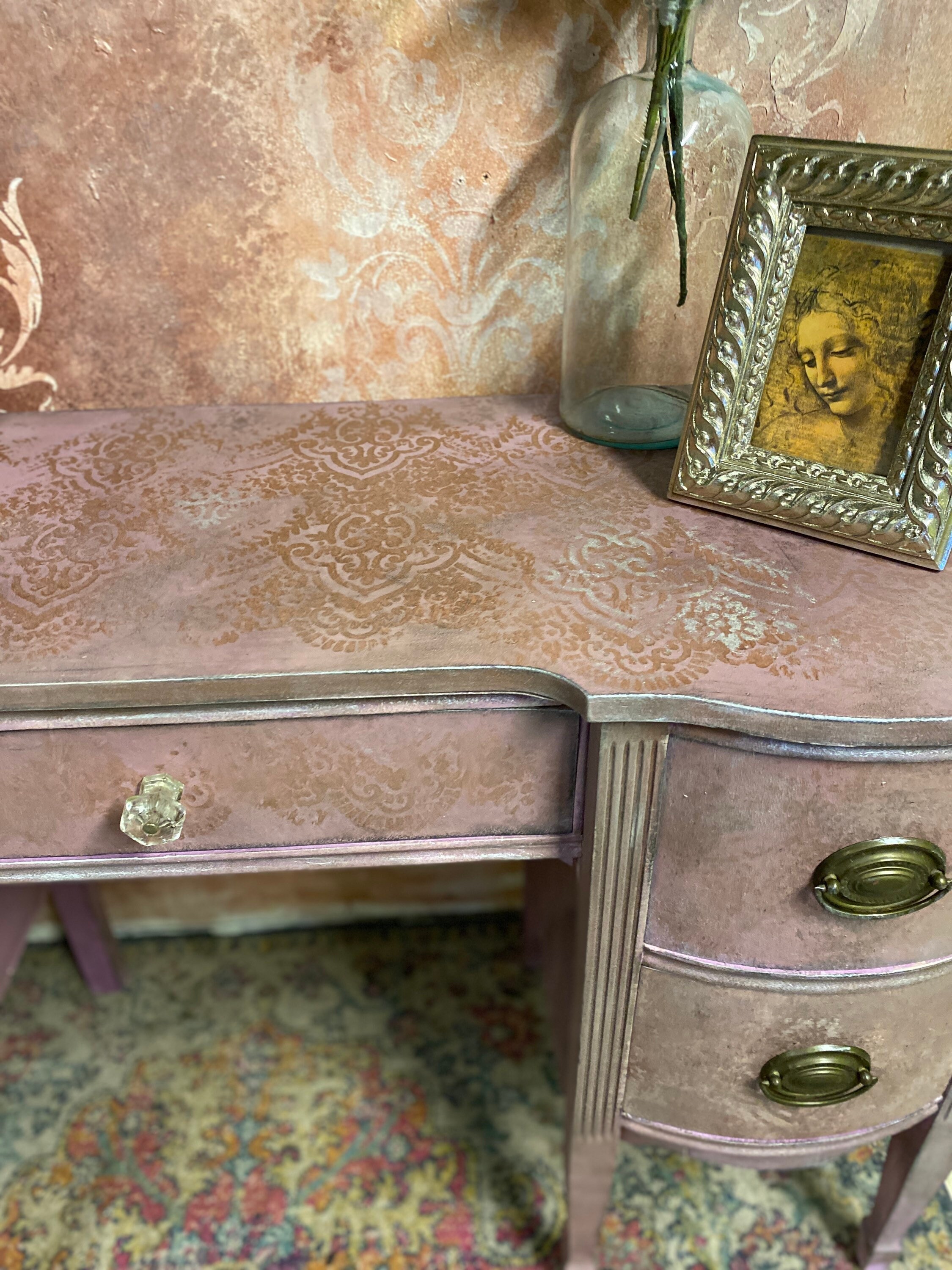 Vintage Desk in Dark Rose Gold With Antique Mirror - Etsy