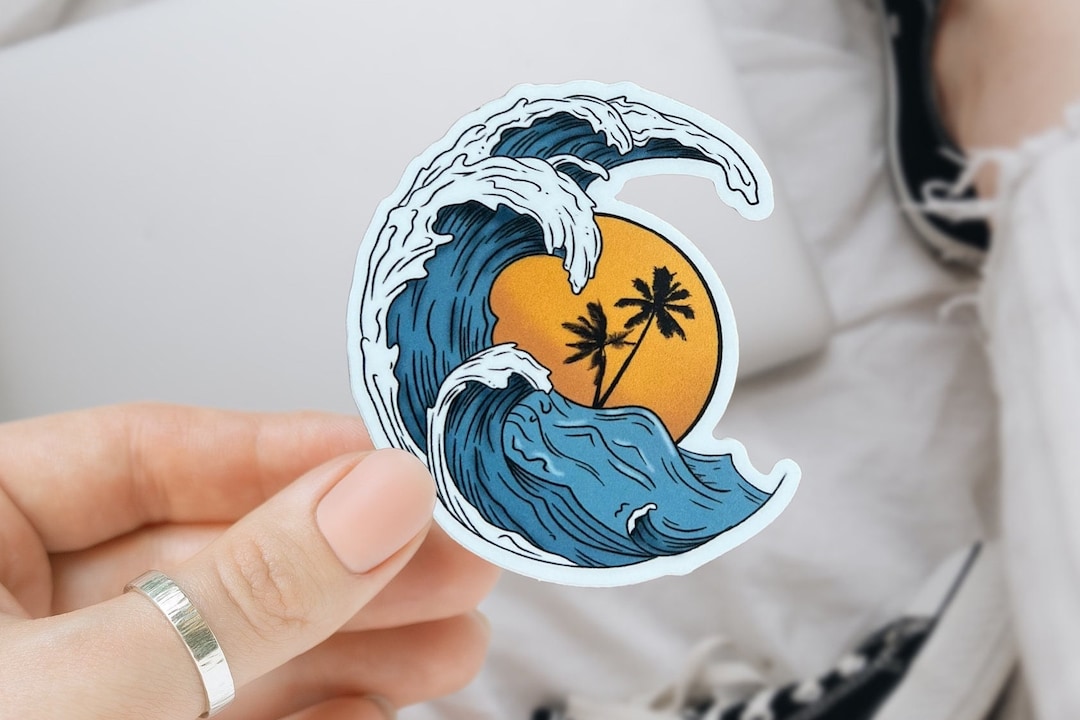 Wave Vinyl Sticker: Beach Sunset, Waterproof Laptop Decal - Etsy