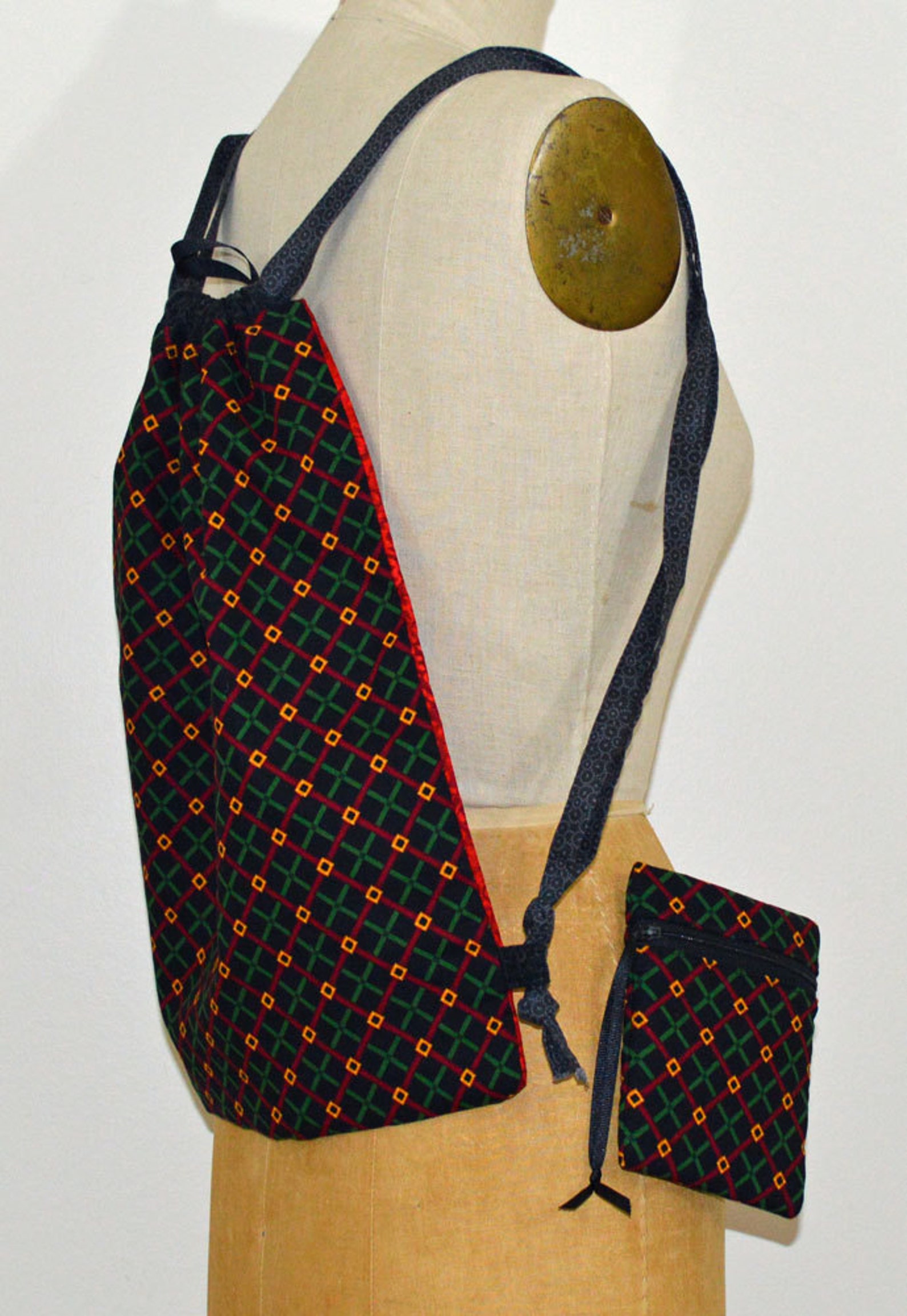 Red, Green and Gold Cinch Backpack With Phone Pouch - Etsy