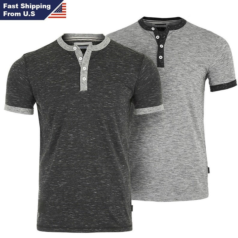 ZIMEGO Men's Short Sleeve Contrast Ringer Button Henley Casual Outfit ...