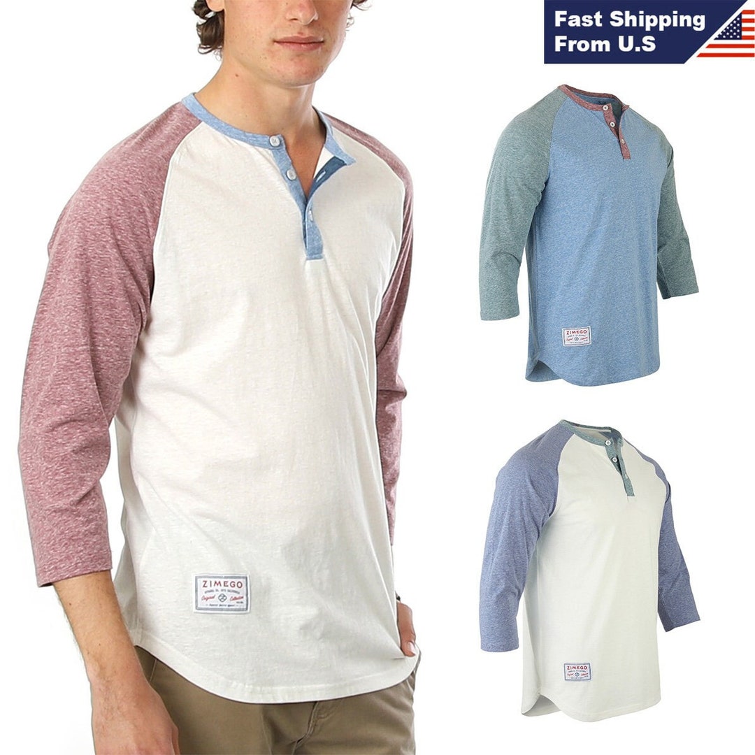 New Arrival ZIMEGO Mens Contrast 3/4 Sleeve College Baseball Button ...