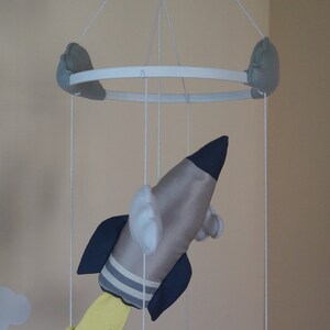 Rocket, Space Ship Baby Boy Mobile With Clouds, Stars and the Moon Made ...