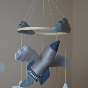 Rocket, Space Ship Baby Boy Mobile With Clouds, Stars and the Moon Made ...