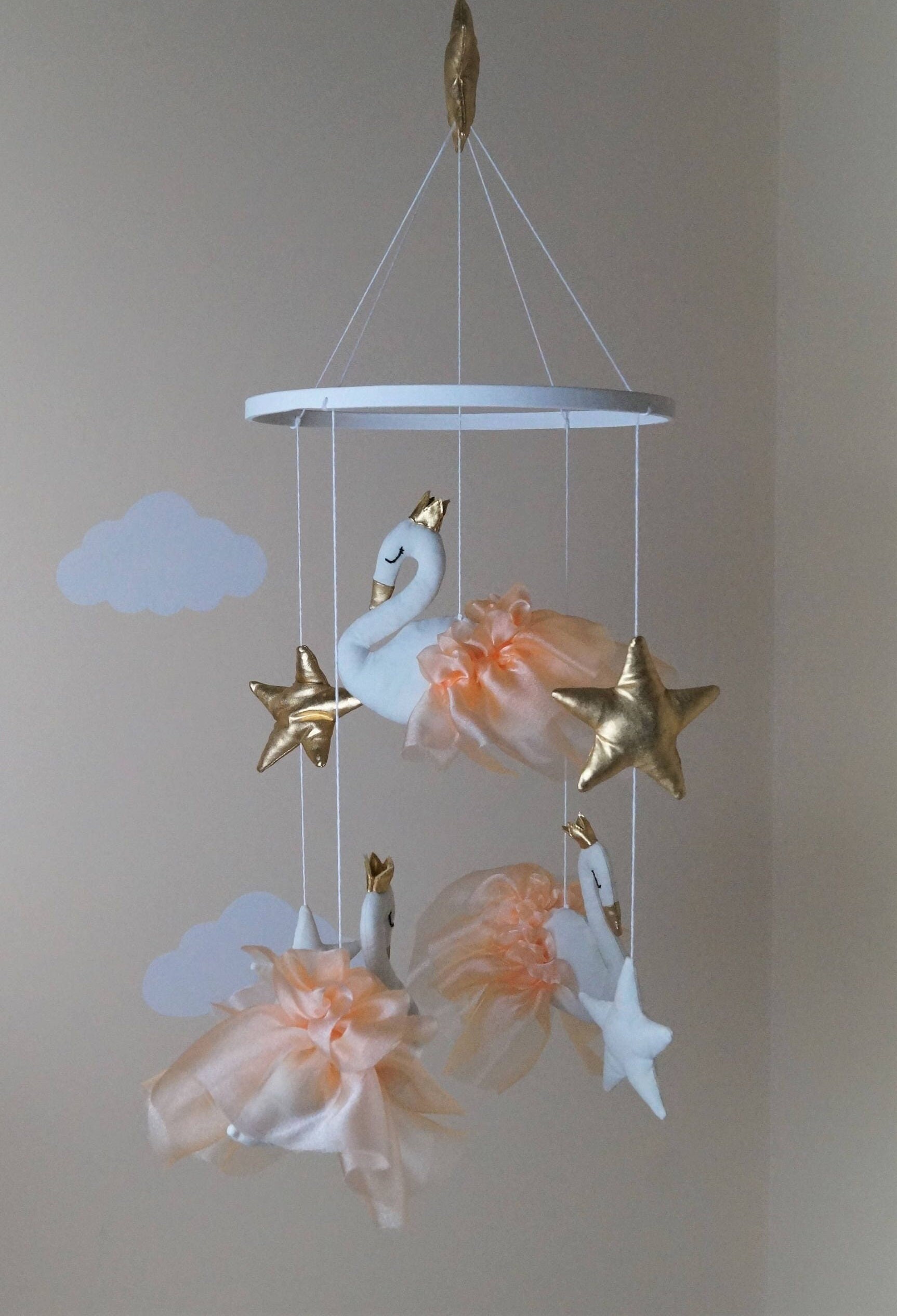 Swan Baby Mobile White/gold/grey Decor - Etsy
