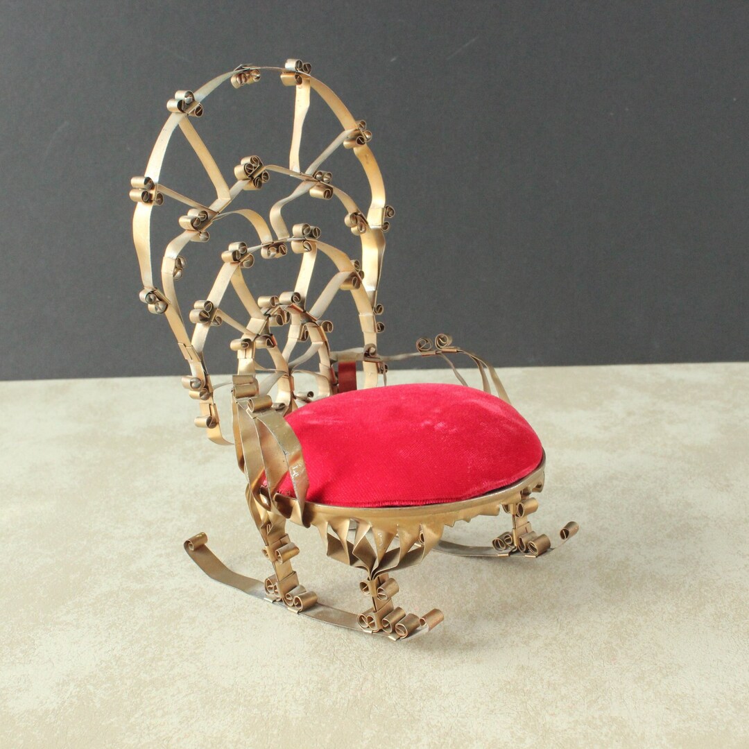 Vintage Tramp Art Handmade Doll Chair Gold Painted Tin Red - Etsy