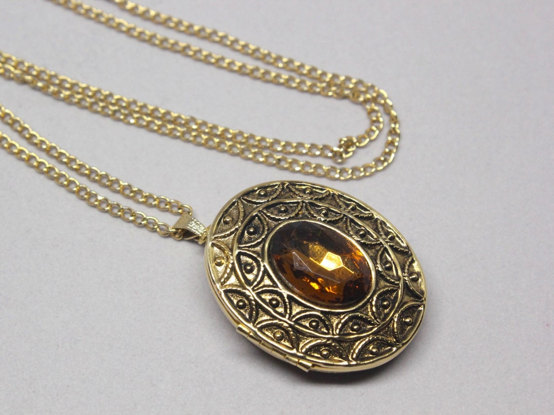 Vintage Avon Gold Tone Oval Perfume Locket With Topaz Glass Stone ...
