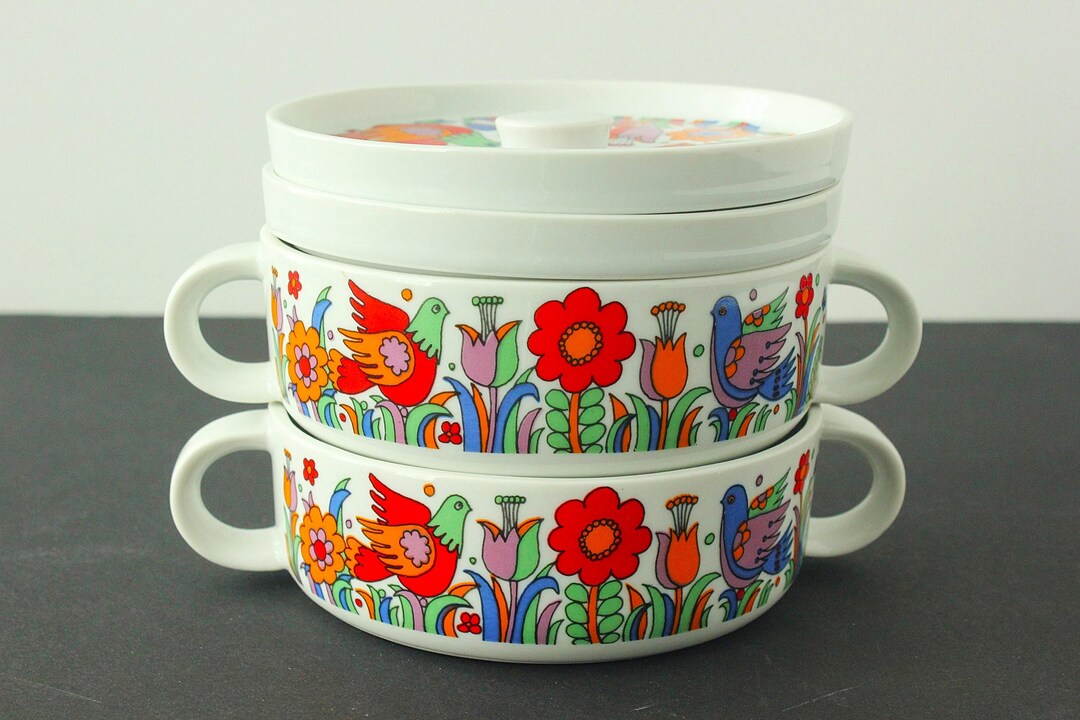 Vintage Royal Crown Paradise Ovenware Porcelain Covered Soup Bowls ...