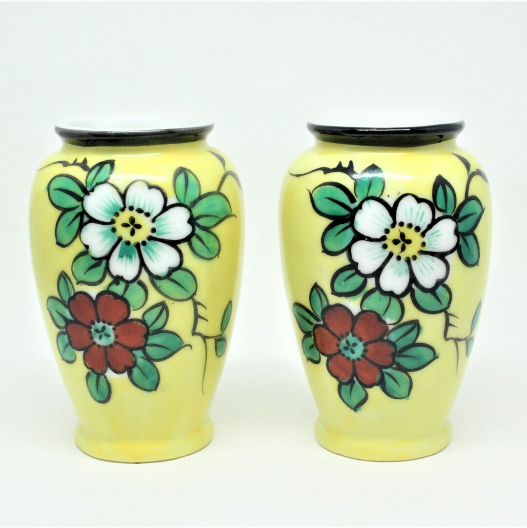 Vintage Japan Tashiro Shoten TA Pair of Hand Painted Floral Porcelain ...