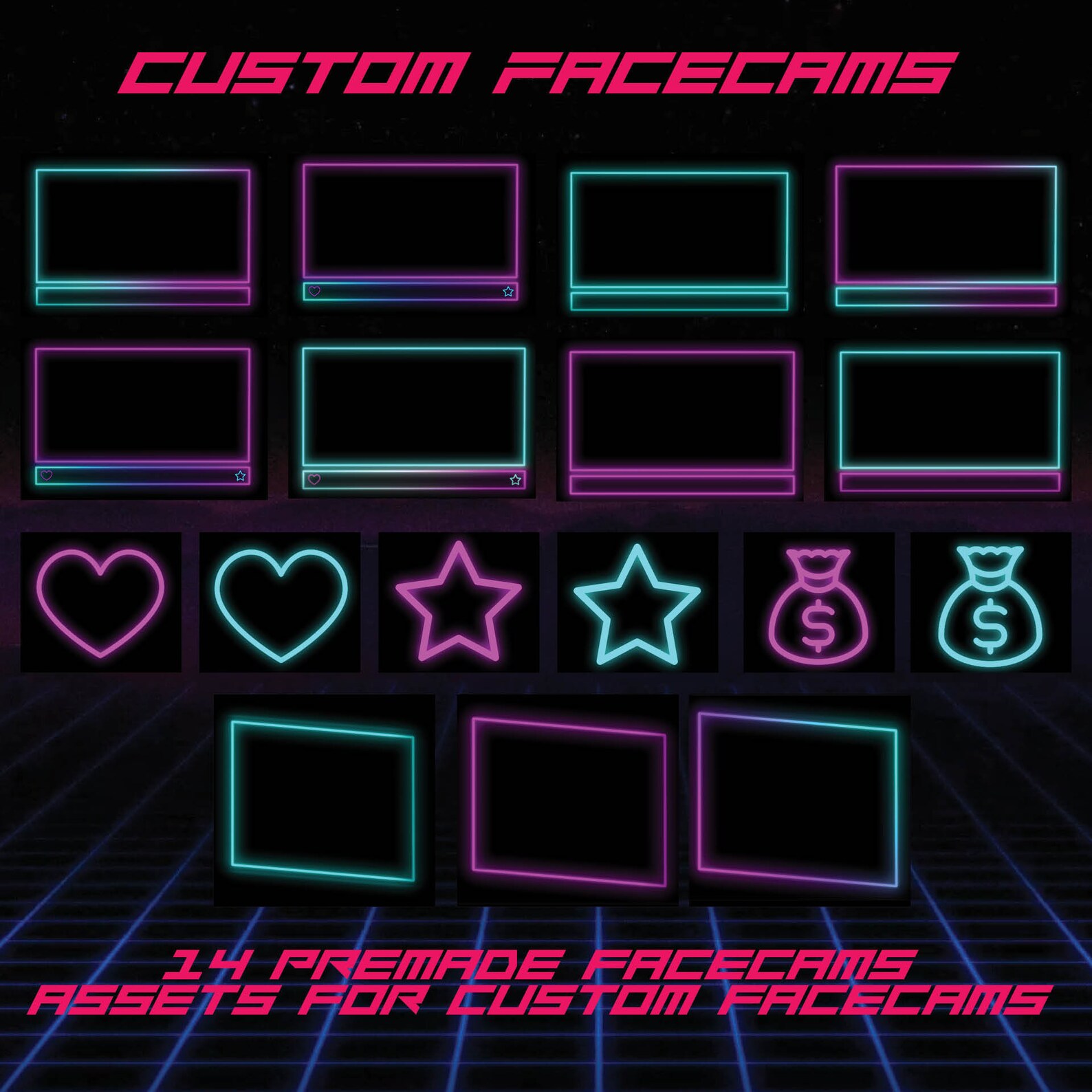 Neon 80s Glowing Stream Overlays ANIMATED - Etsy