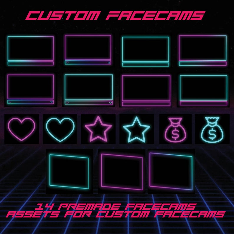 Neon 80s Glowing Stream Overlays ANIMATED - Etsy