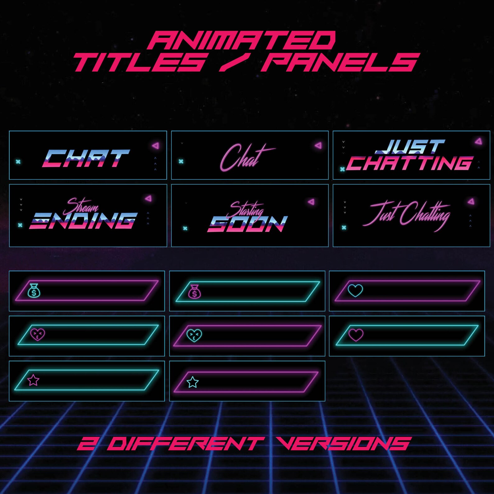 Neon 80s Glowing Stream Overlays ANIMATED - Etsy