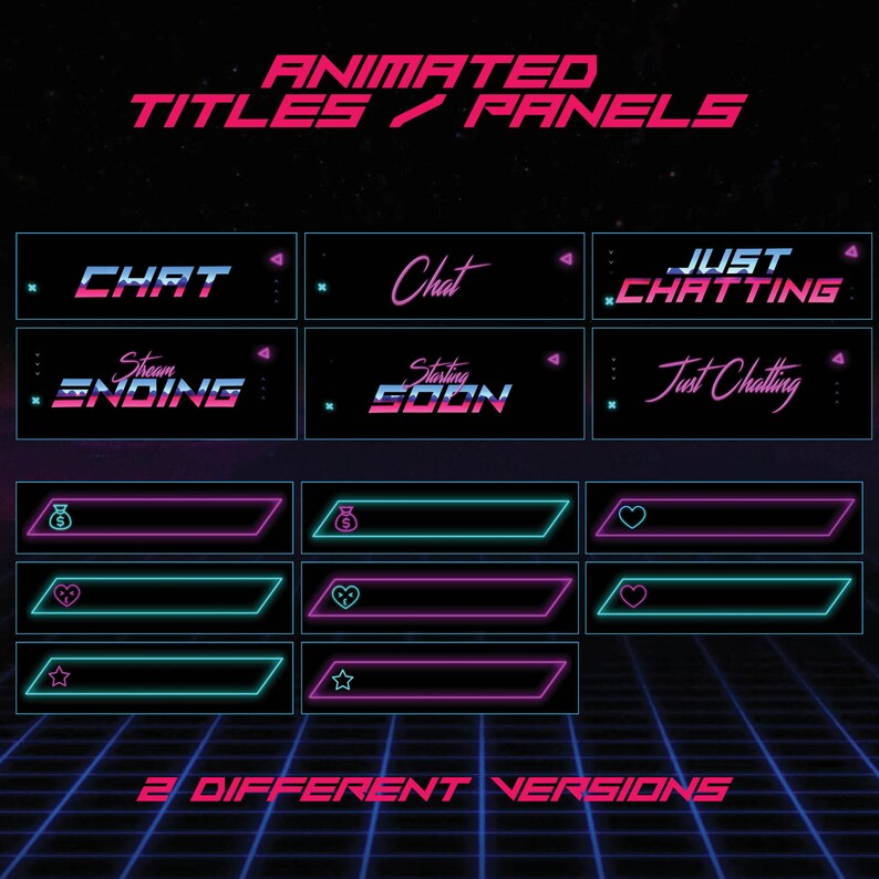 Neon 80s Glowing Stream Overlays ANIMATED - Etsy