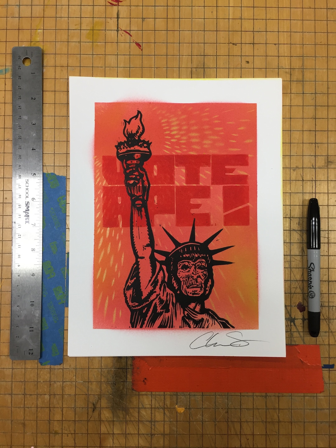 Vote Ape!! Planet of the Apes Signed Multilayer Block Print Bring on ...