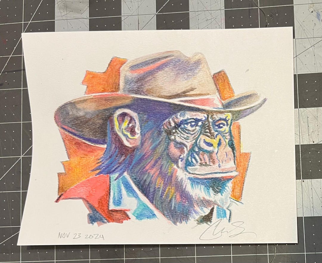 Cowboy Chimp Original Hand Drawn and Painted 6x7.5” Signed Painting - Etsy