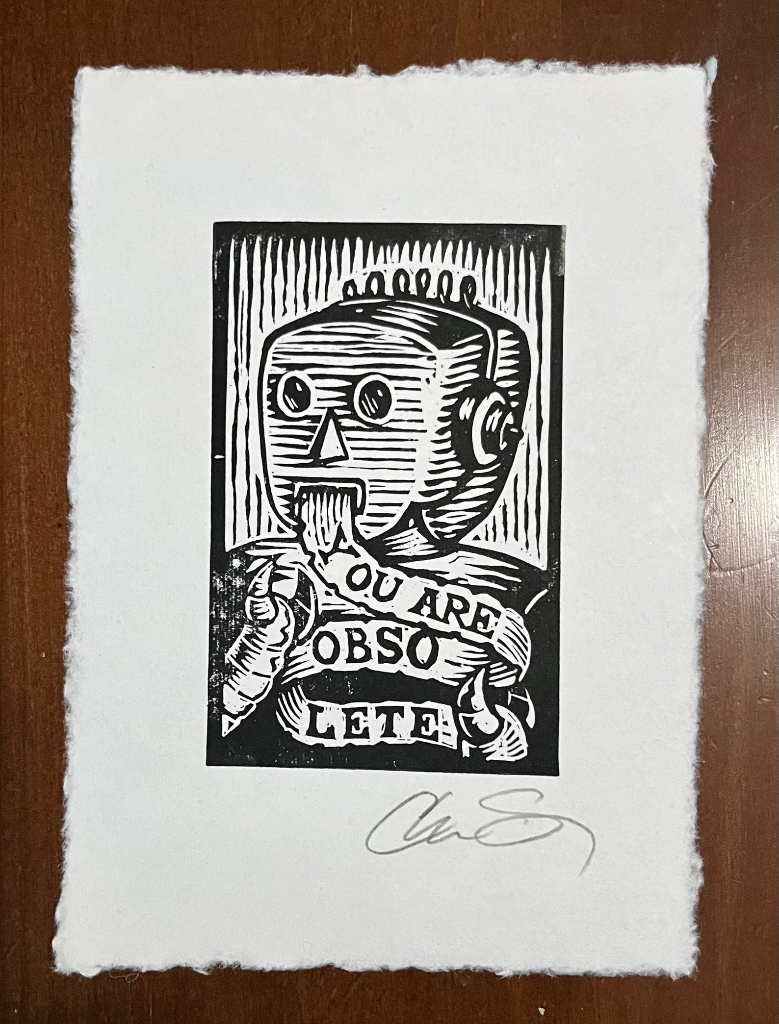 You Are Obsolete Signed Black Line Robot Block Print - Etsy