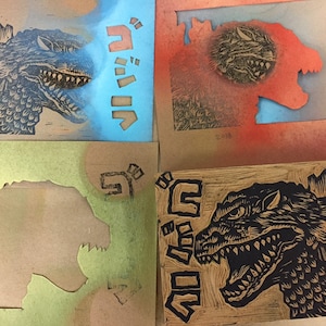 Godzilla Signed Handmade Prints Monster Japan Kaiju Mothra Rodan Pop ...