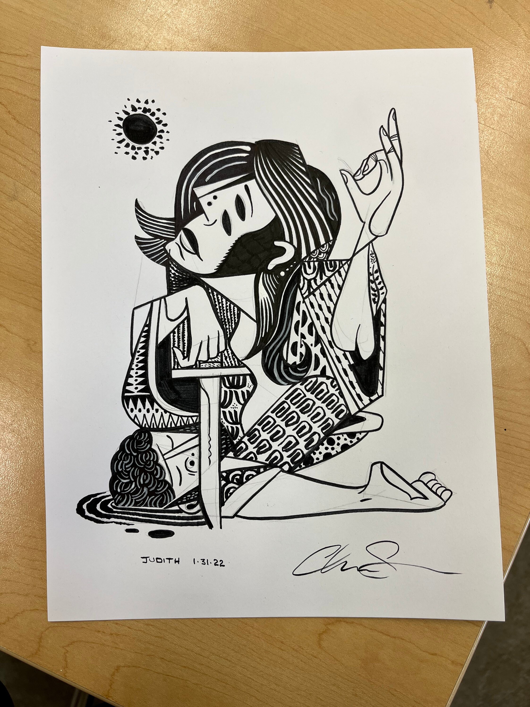 Judith original abstract ink drawing signed and dated Art ...