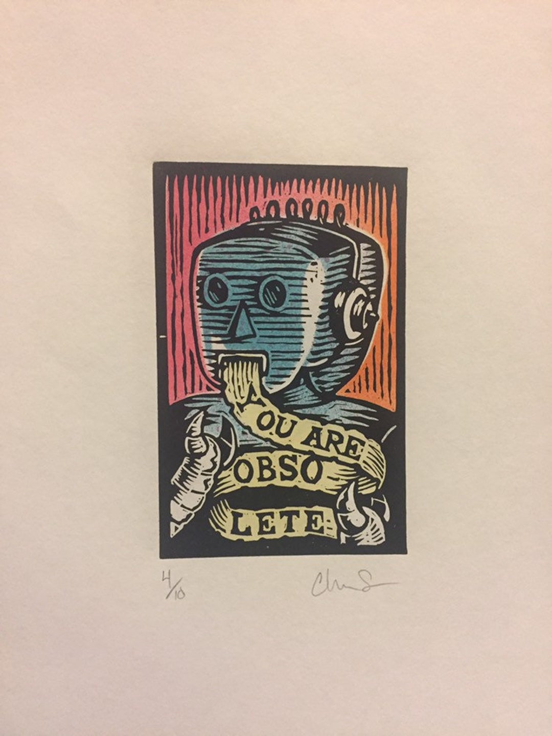 You Are Obsolete. Multicolor Block Print With Stencil Layers Spray ...