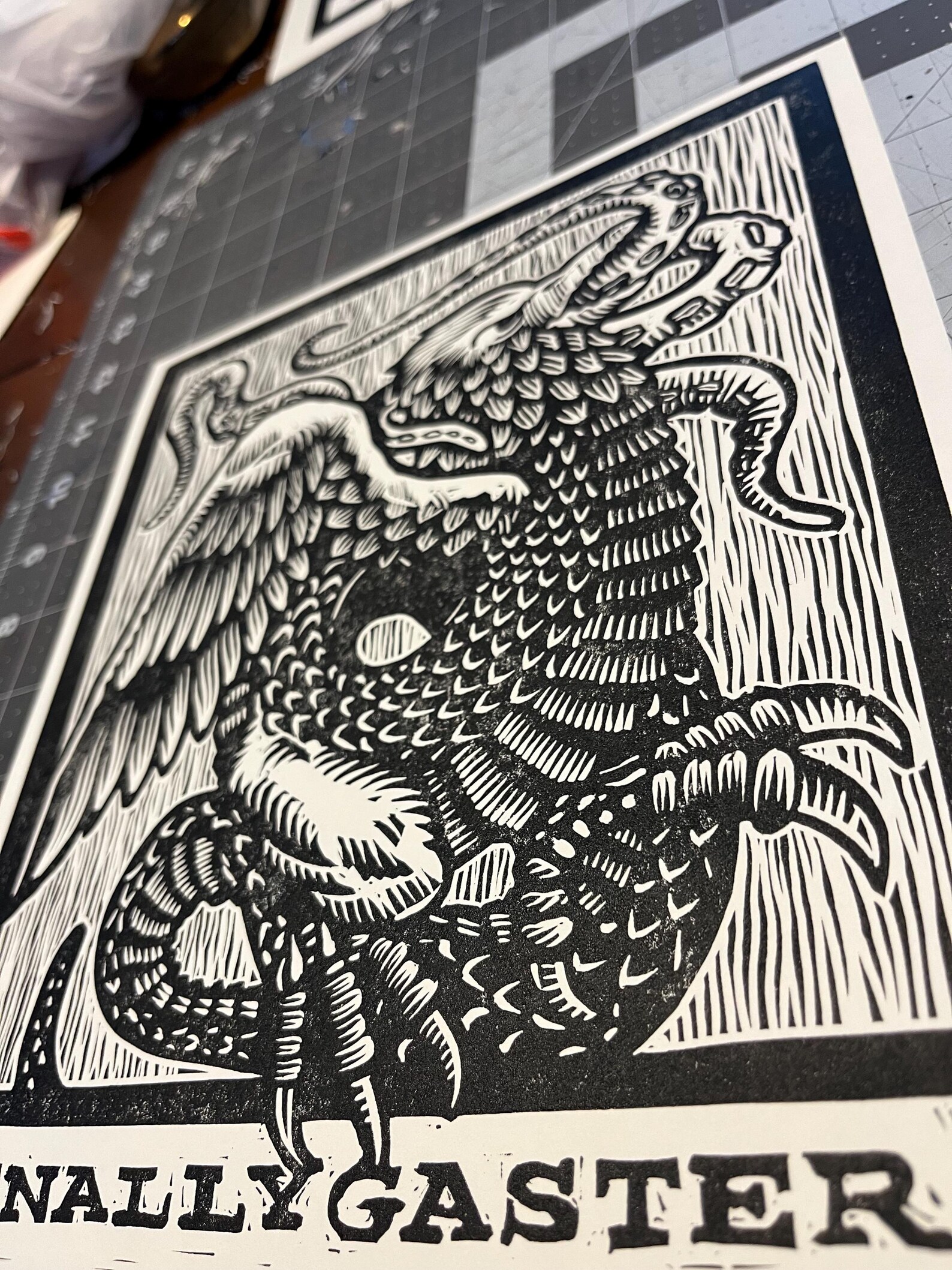 Snallygaster Signed Linoleum Block Print Cryptid Chimera Bigfoot ...