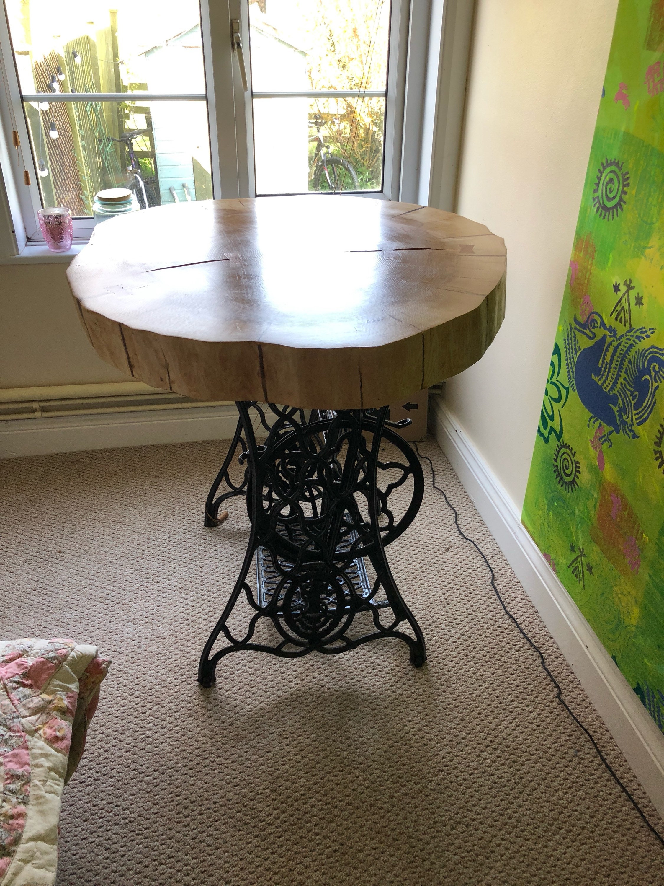 Live Edge Ash Tree Round Table on Singer Sewing Machine Base - Etsy