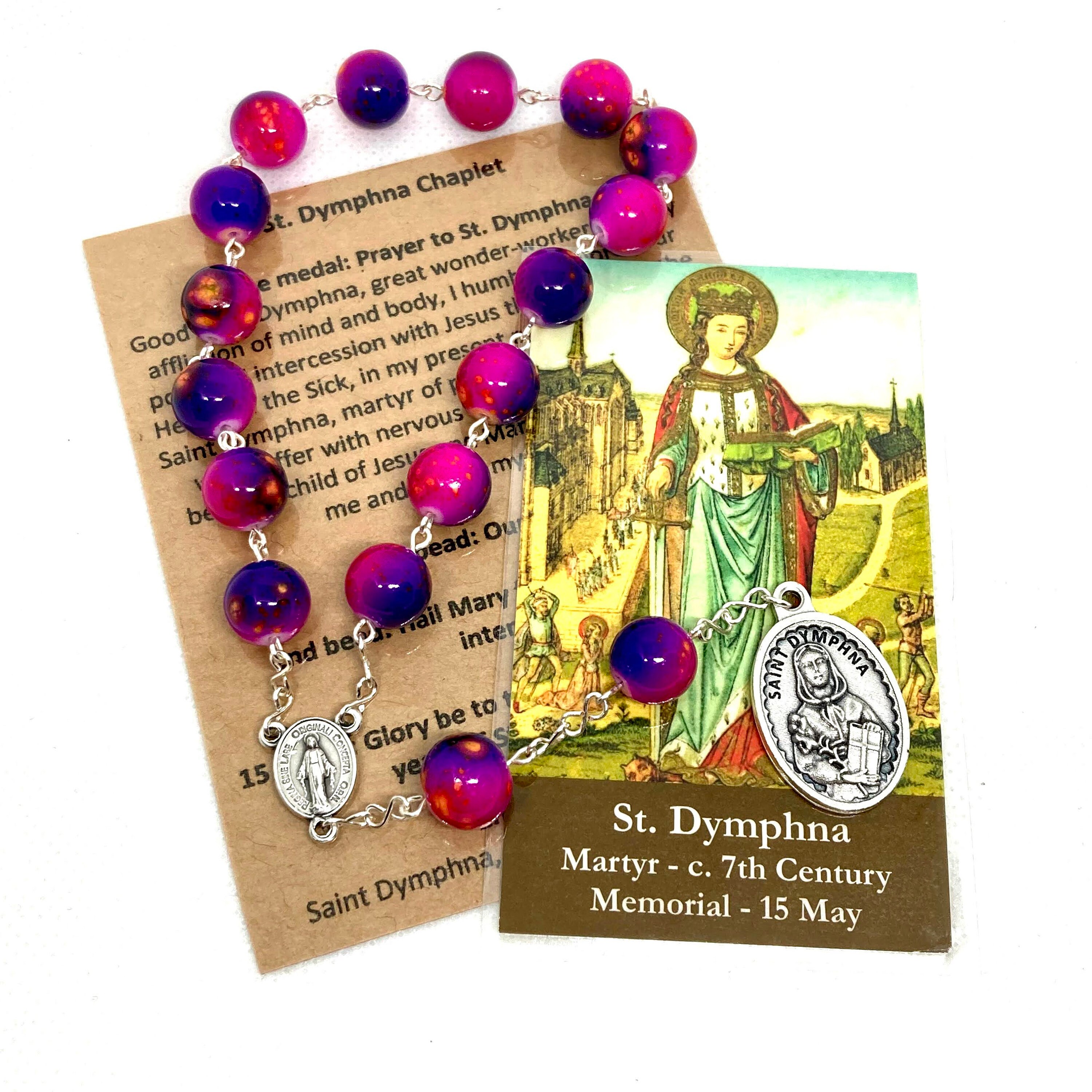 St. Dymphna Prayer Chaplet w/ Laminated Holy Card & | Etsy
