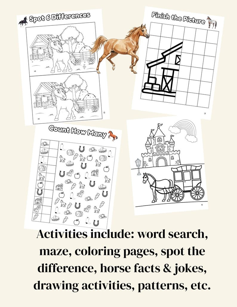 Horse Activity Pack for Kids | Printable Horse Worksheets, Coloring ...